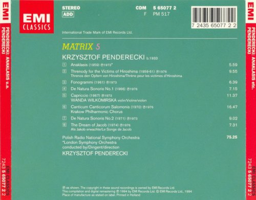 Penderecki ‎– Threnody To The Victims Of Hiroshima / Canticum Canticorum Salomonis / De Natura ...